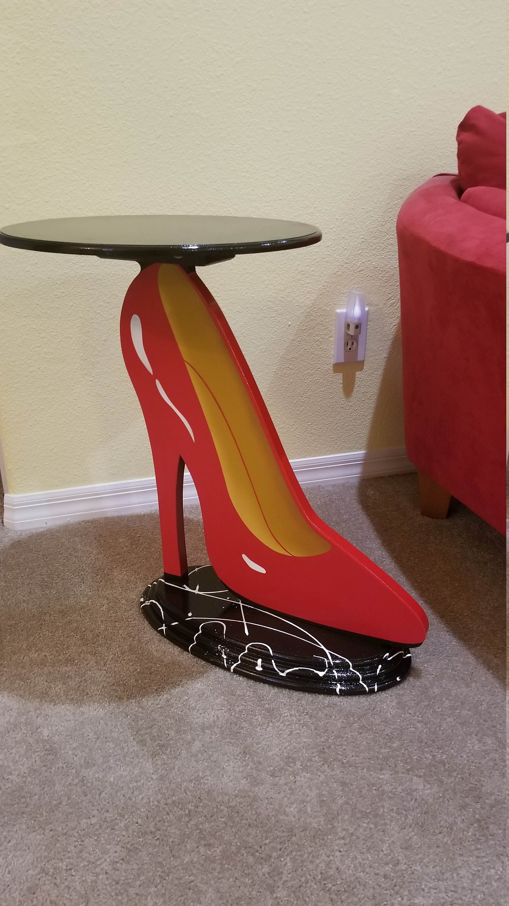 Unique 3D Look Red Shoe Table Floor Sculpture - High Heel Table ...