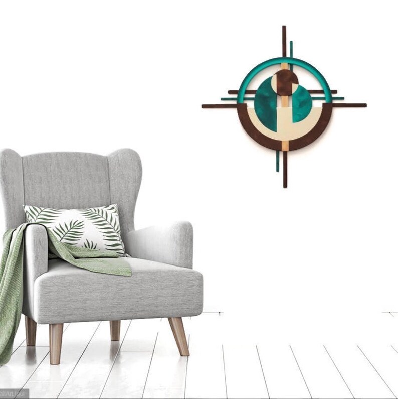 Mid-century Modern Circle Wall Art Teal Green and Brown - Etsy