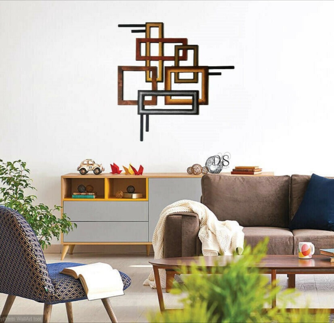 Faux Frame Design Wood and Metal Wall Art Brown Copper Gold - Etsy