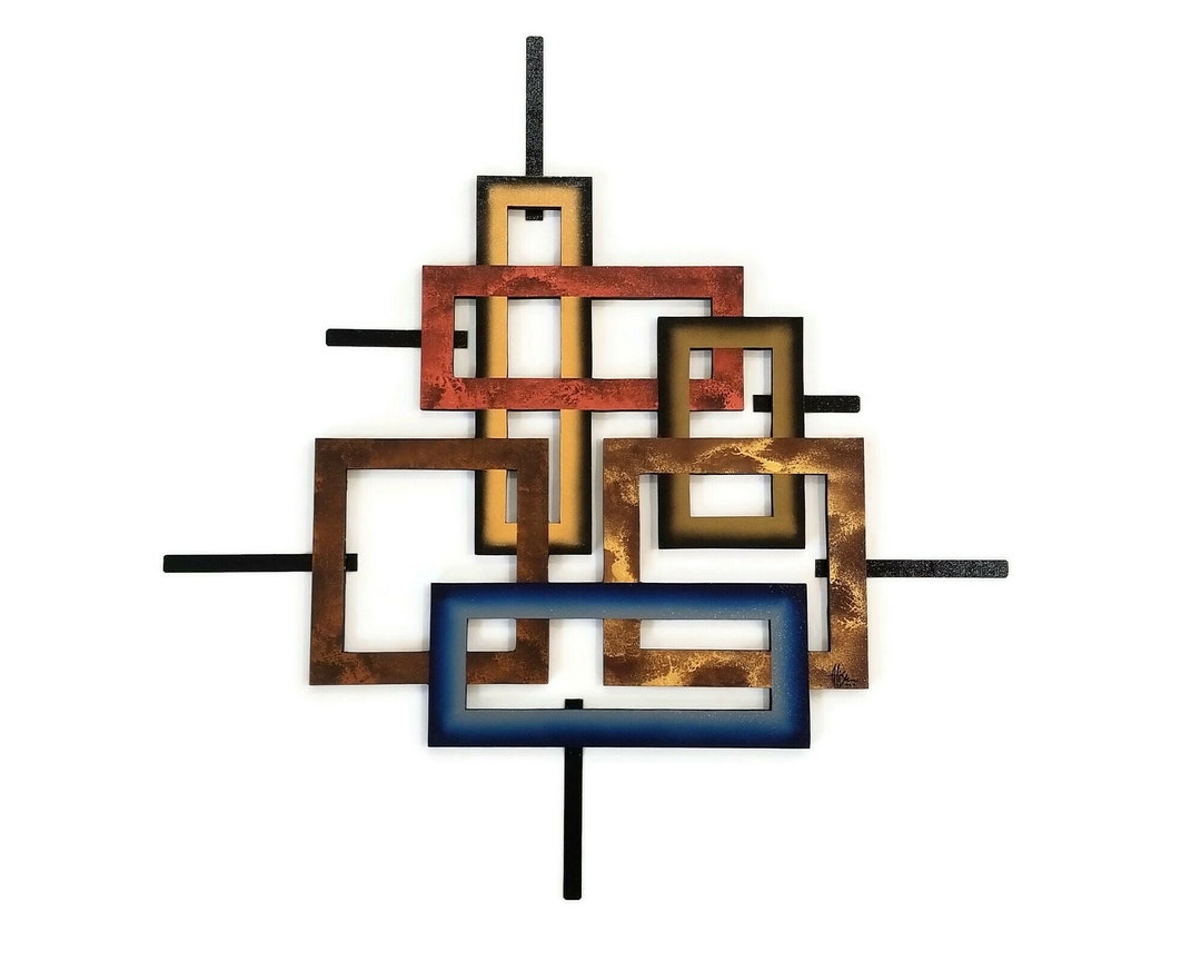 Faux Frame Wall Art, Mid Century Modern Decor, Wood and Metal Wall ...