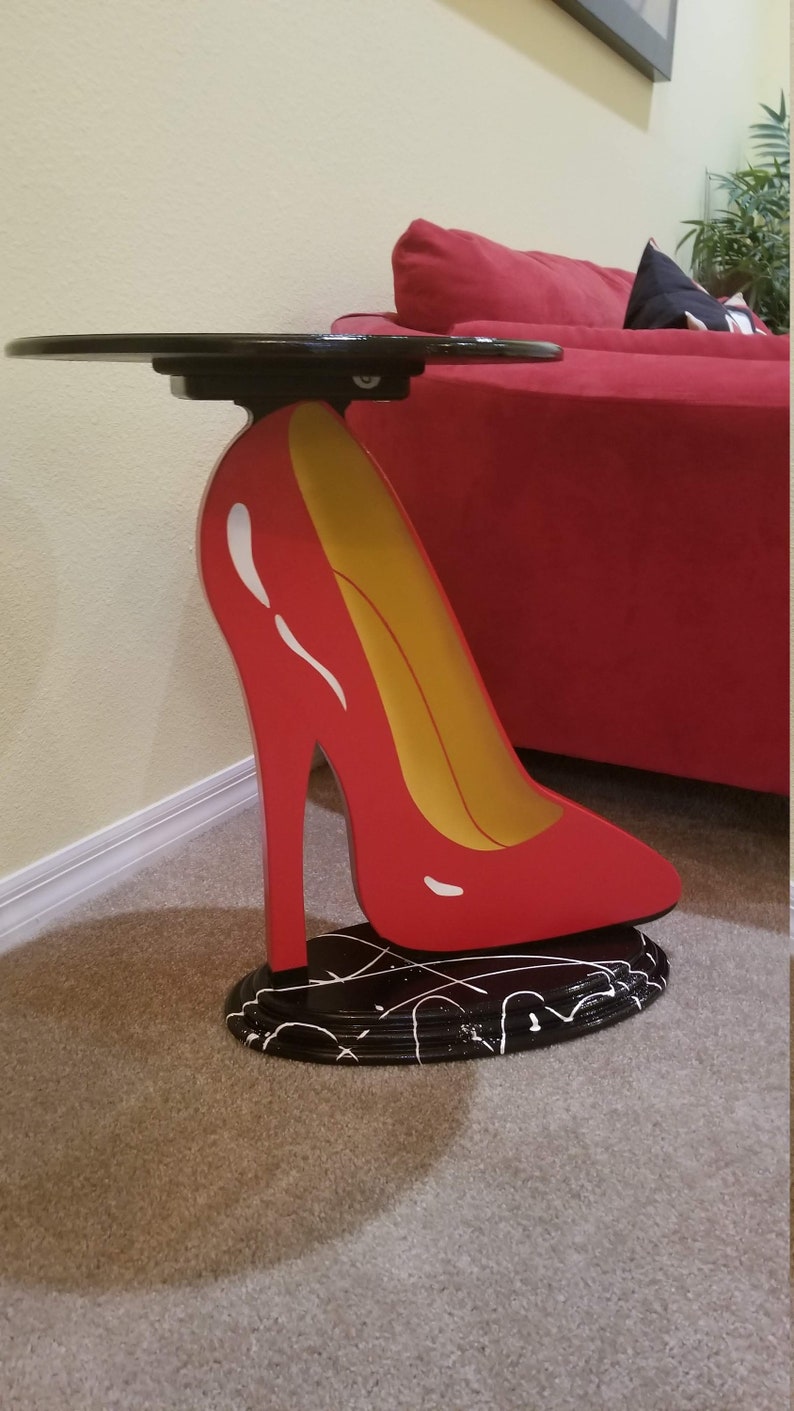 Unique 3D Look Red Shoe Table Floor Sculpture - High Heel Table ...
