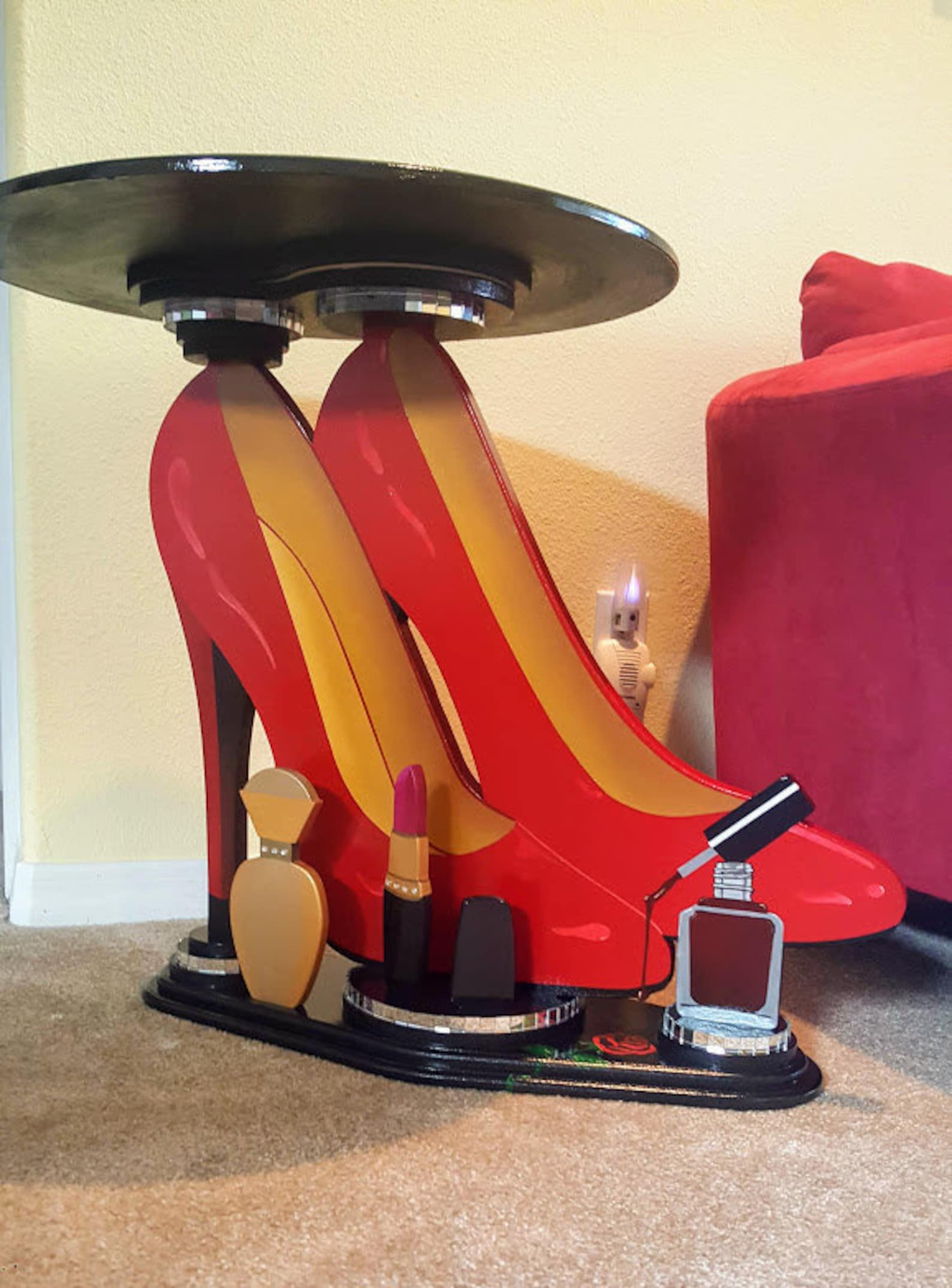 Unique Custom Abstract 3D Red Shoe Table & Make up Themed | Etsy