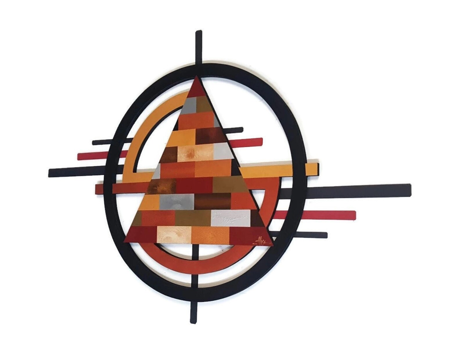 Wall Sculpture, Geometric Pyramid Circle Wall Art, Wood Wall Decor ...