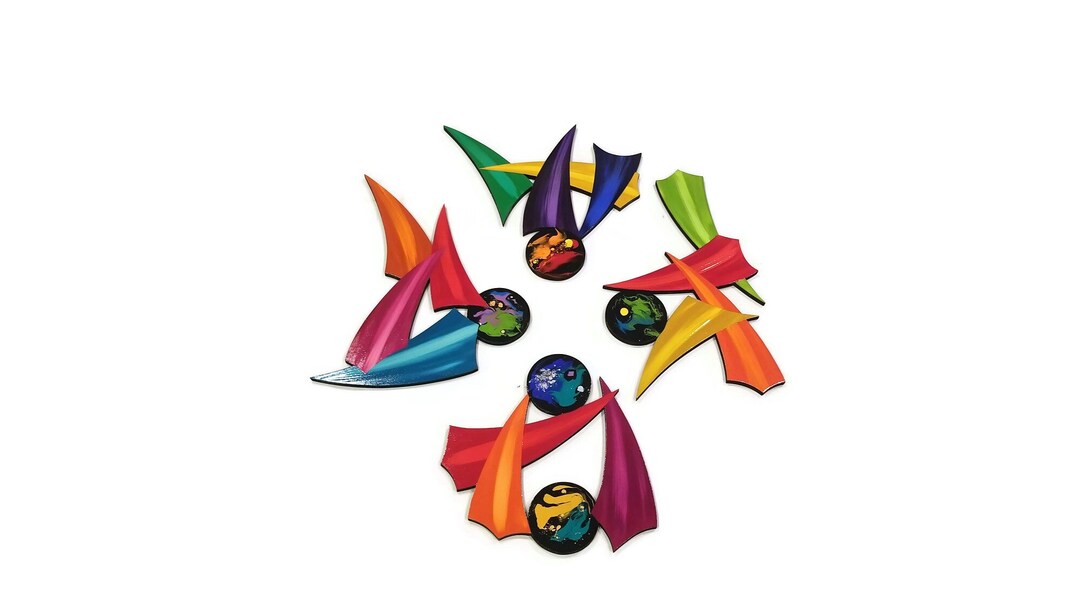 Colorful Abstract 4 Piece Wooden Spike Wall Art Sculpture 36x36 by ...