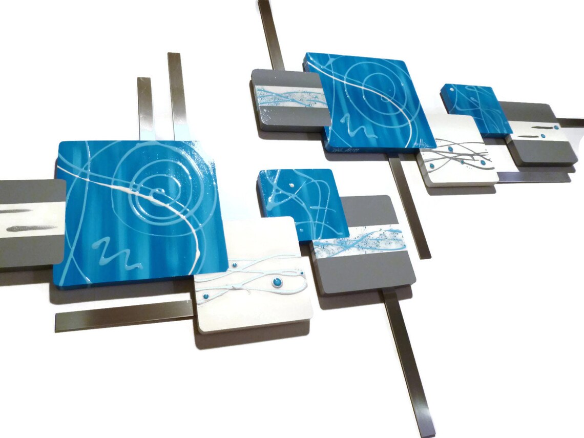 Contemporary Modern Wall Art Turquoise and Gray Abstract - Etsy
