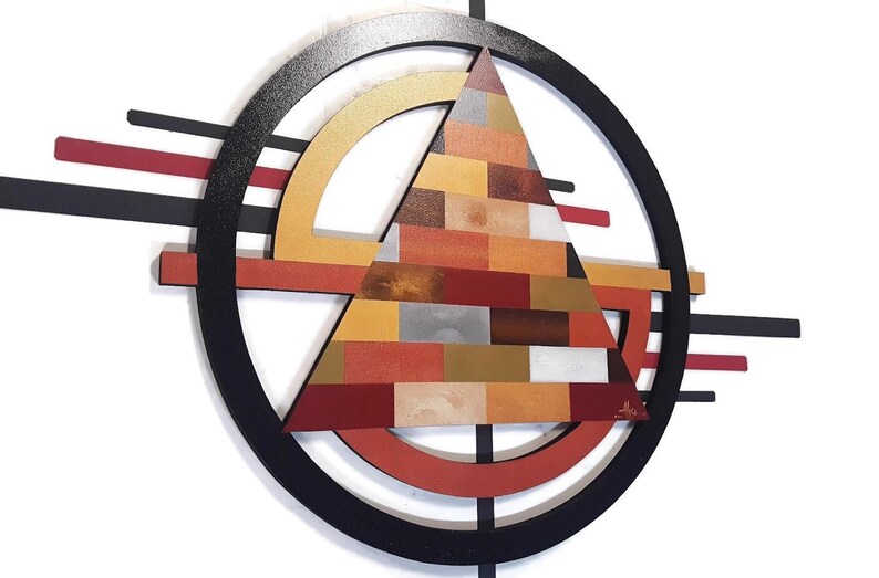 Wall Sculpture, Geometric Pyramid Circle Wall Art, Wood Wall Decor ...