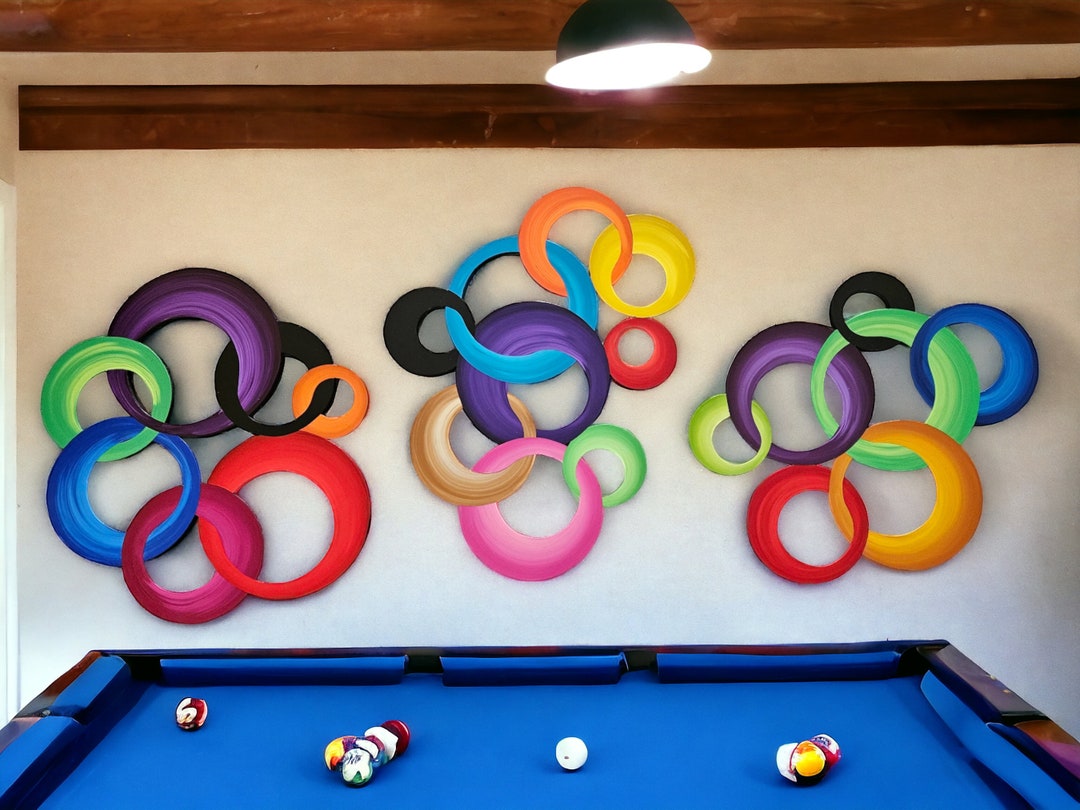 Colorful Circle Wood Wall Decor, Circle Wall Hangings, 3 Pc Circle Art ...