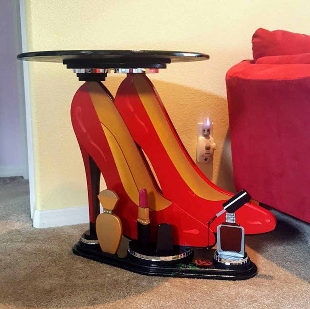 Unique Custom Abstract 3D Red Shoe Table & Make up Themed Sculpture ...