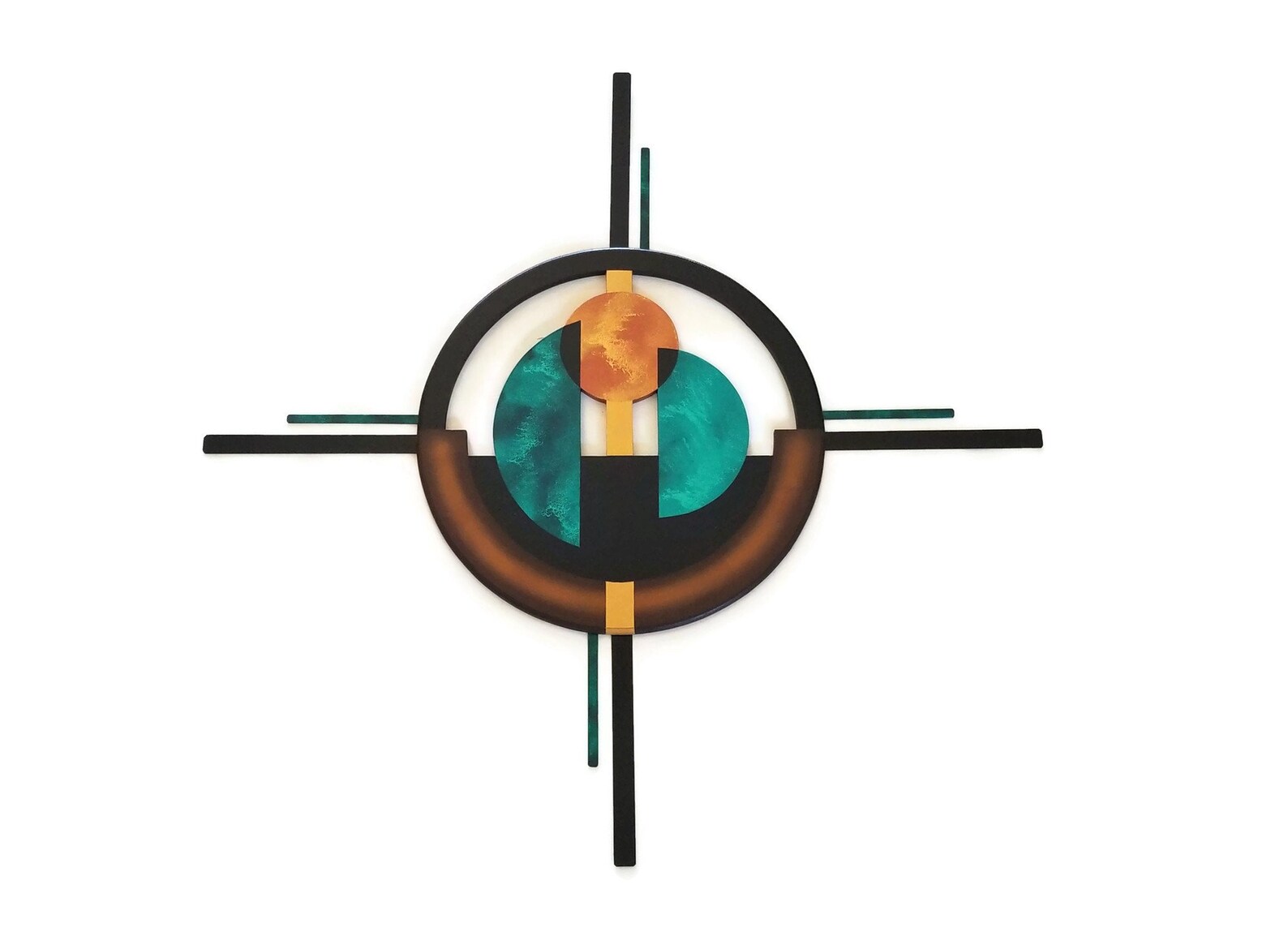 Mid Century Modern Circle Teal and Brown Circle Wall Art - Etsy
