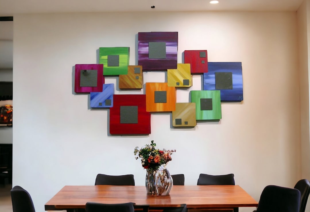 Colorful Mirror Wall Art, Contemporary Square Mirror Wall Sculpture ...