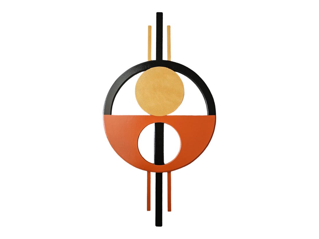 Mid-century Modern Circle Wall Art: Burnt Orange & Gold Wood Metal ...
