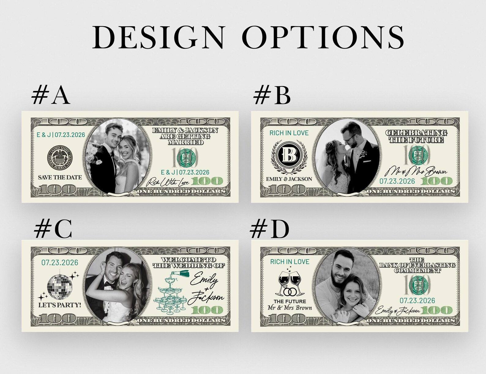 Wedding Money/personalized 100 Dollar Bill Prints/custom Game Party ...
