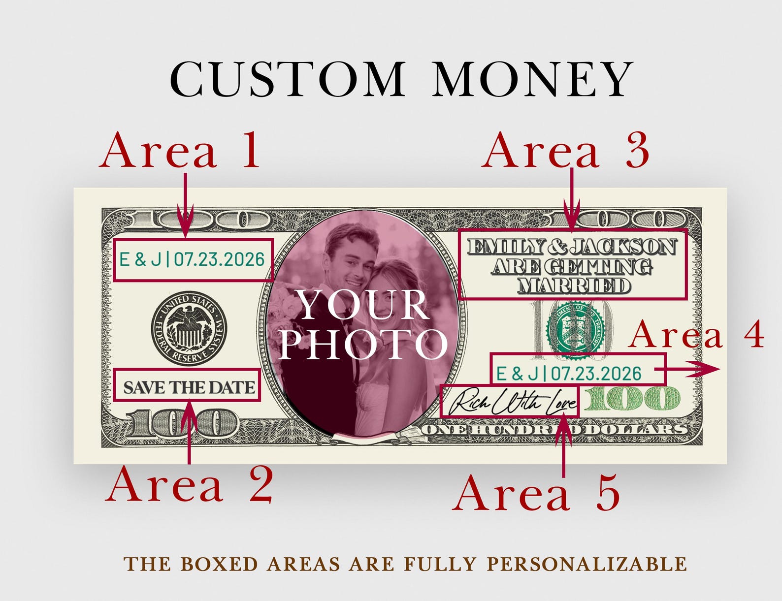 Wedding Money/personalized 100 Dollar Bill Prints/custom Game Party ...