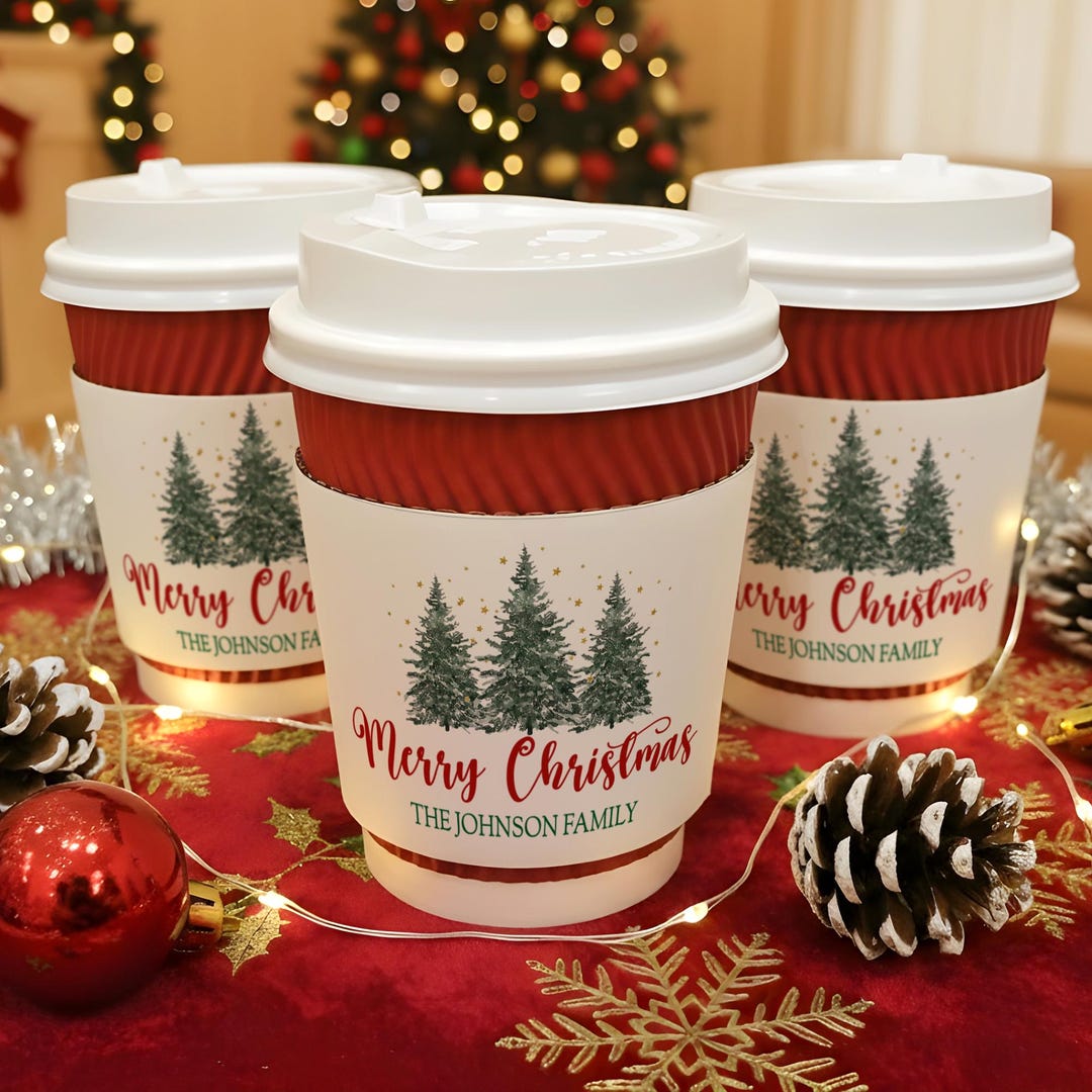 Christmas Coffee Cups Custom/personalized Party Favor Cups With Sleeves ...