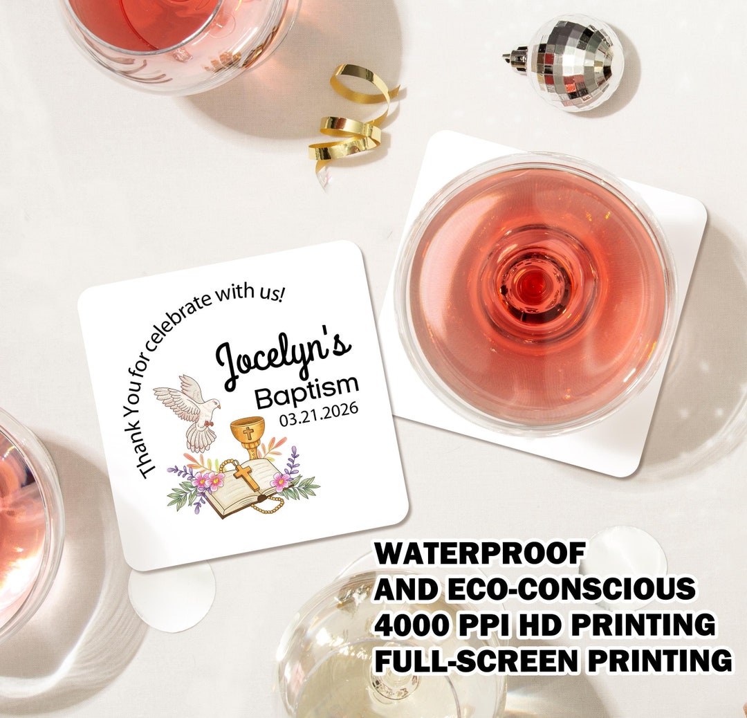 Custom Square Paper Coaster/baptism Favors for Guests/personalized ...