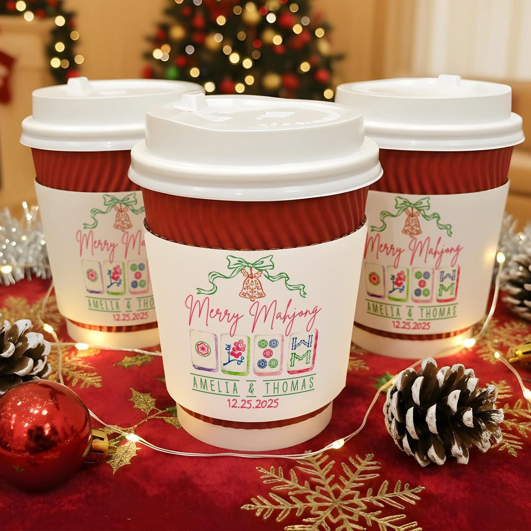 Merry Christmas Mahjong Coffee Cup Sleeves/personalized Holiday Mahj ...