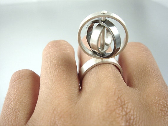 OCD Movable Circle Grayscale Sterling Ring | Etsy