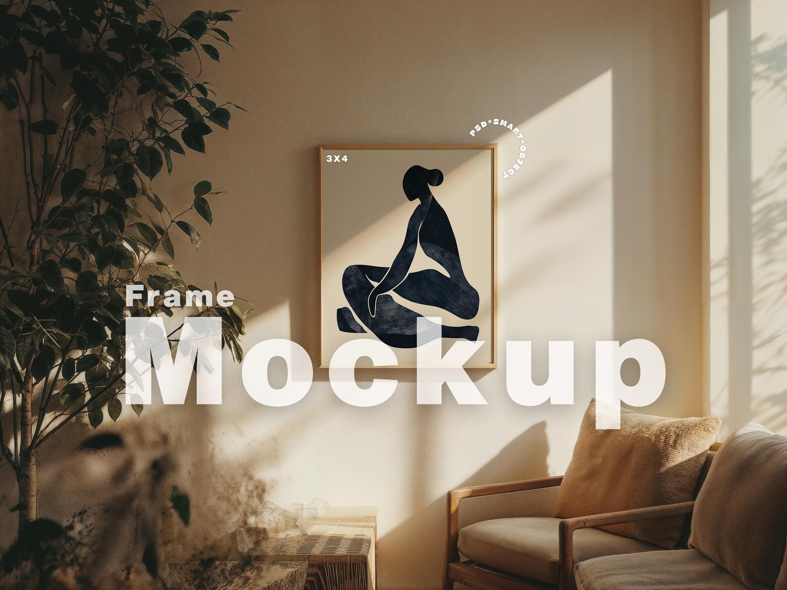 A4 Frame Photoshop Mockup in Nordic Minimalist Interior Scene, Vertical PSD Frame Mockup ...