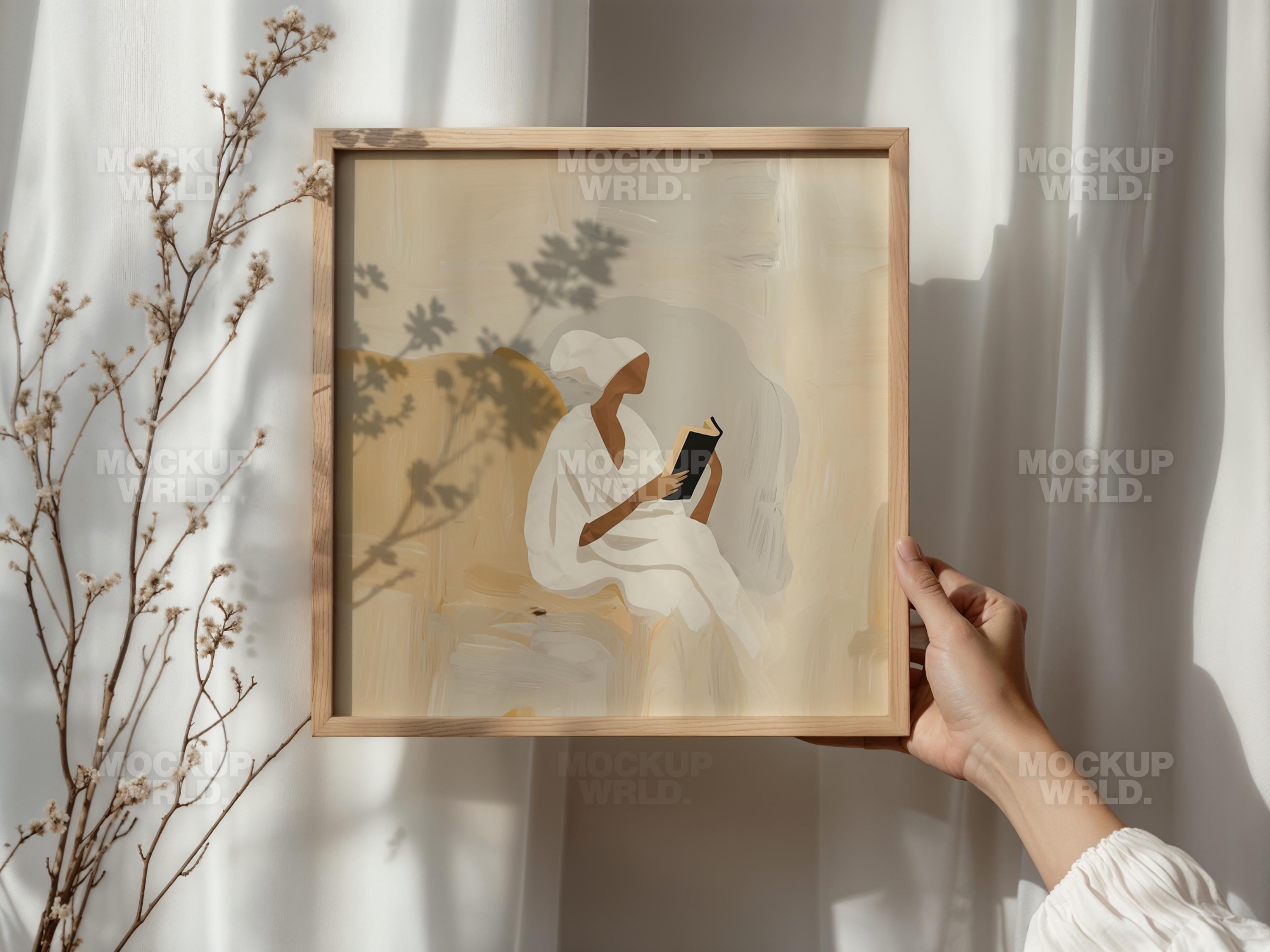 Square Frame Mockup Photoshop Template, Light Wood Frame Mockup for ...