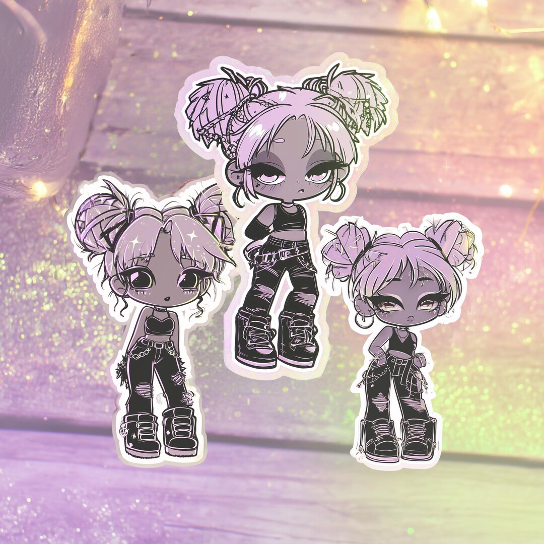3 Pastel Chibi Girl Sticker, Gift for Daughter, Pastel Goth Love, Die ...