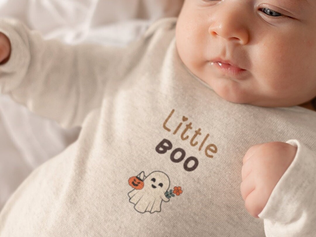Little Boo Onesie Halloween Baby Bodysuit Long-sleeve Organic Bodysuit Cute Halloween First ...