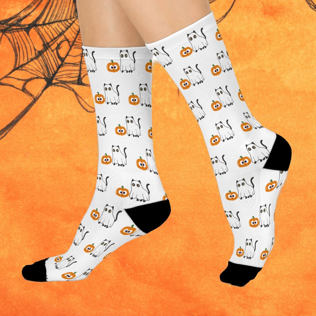 Cute Halloween Socks Cushioned Crew Socks Cat Socks Cute Spooky Socks ...
