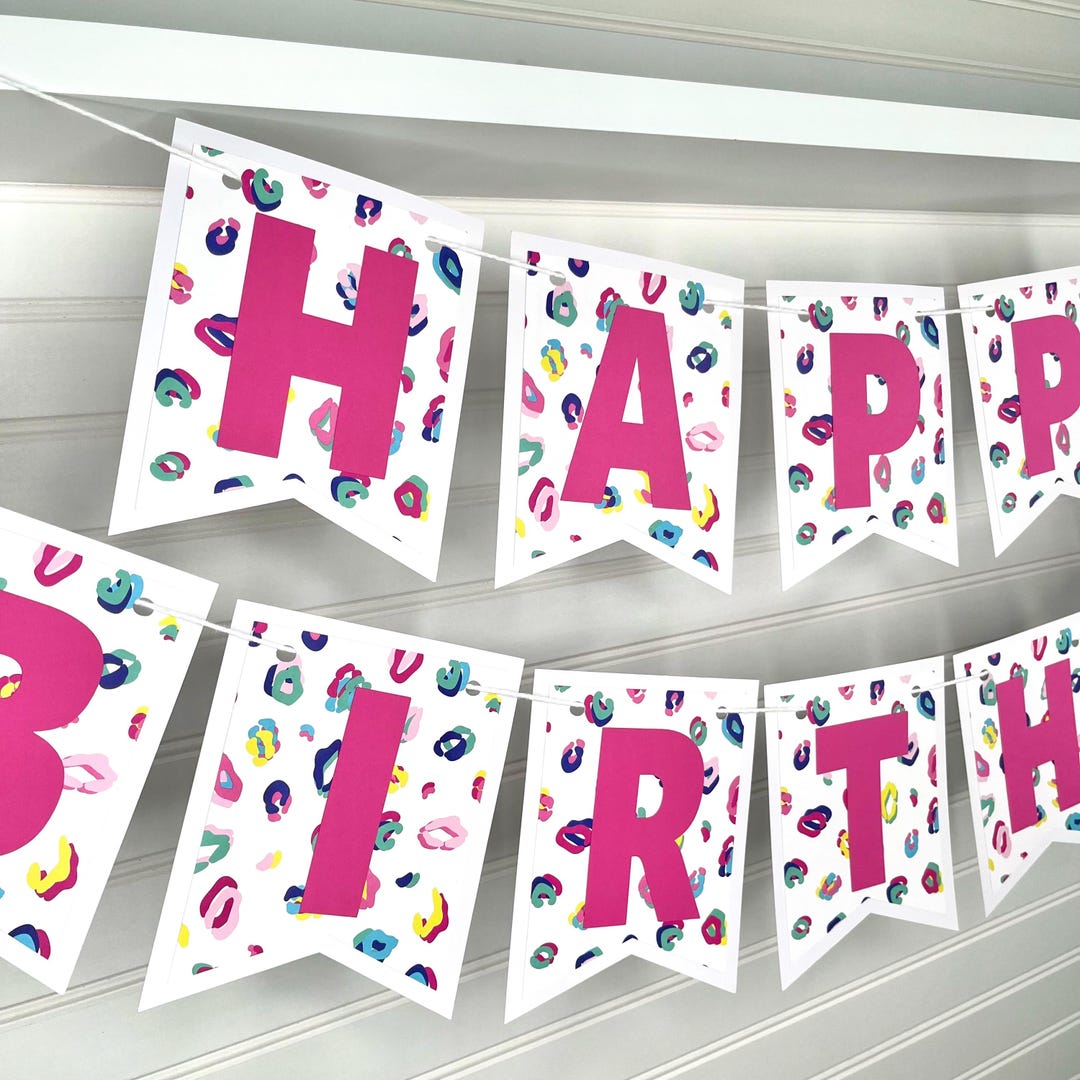 Rainbow Cheetah Banner, Colorful Cheetah Birthday Decorations, Pink ...