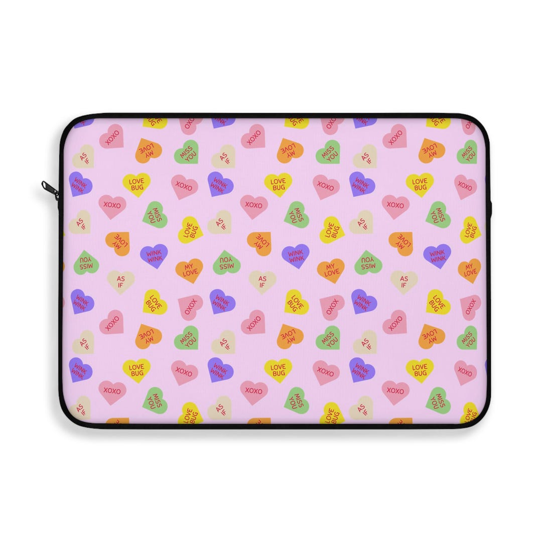 Candy Hearts Laptop Sleeve: Strawberry Pink Padded Computer Case - Etsy