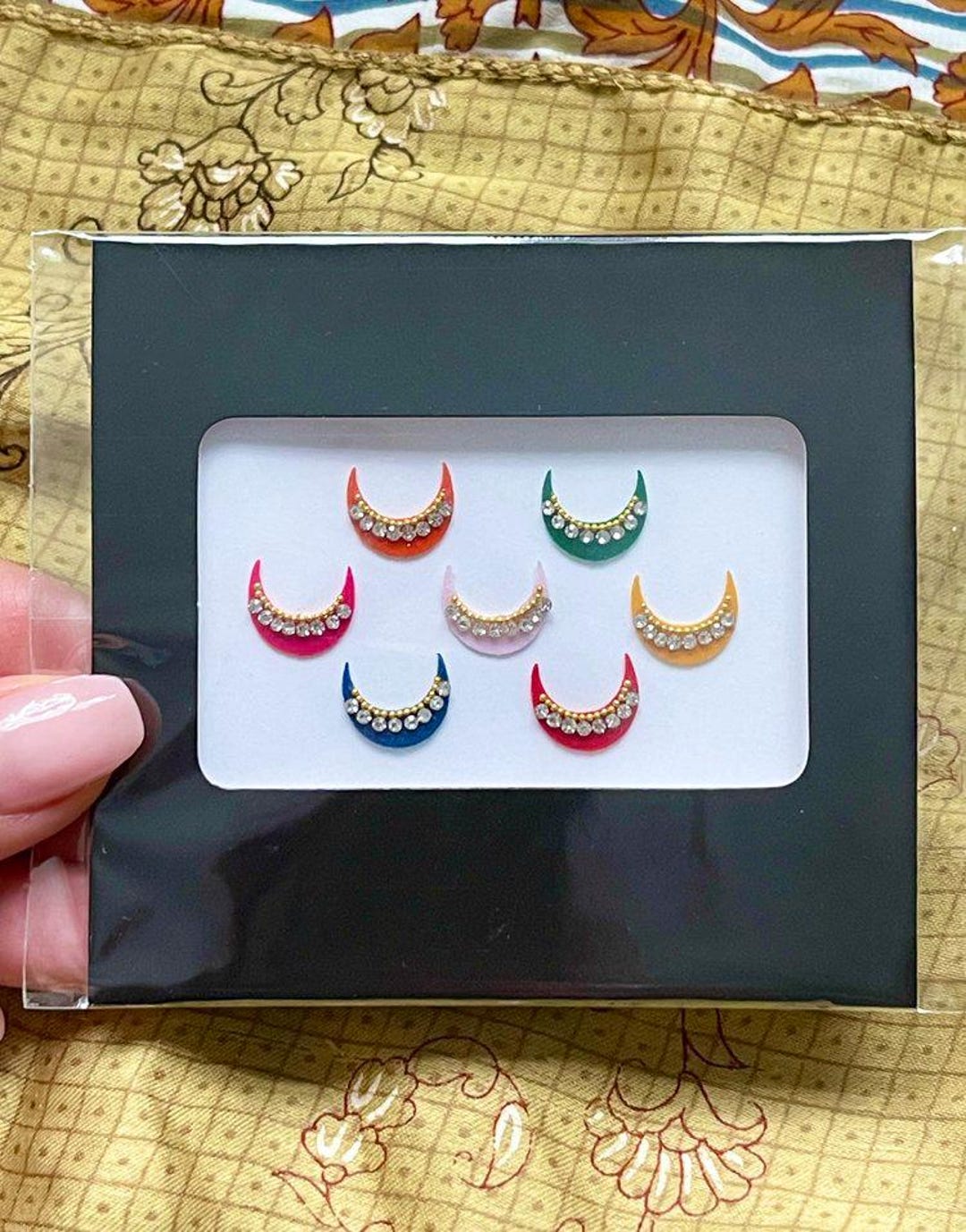 Crescent Moon Velvet Forehead Bindi, Face Bindi, Festival Face Decals ...