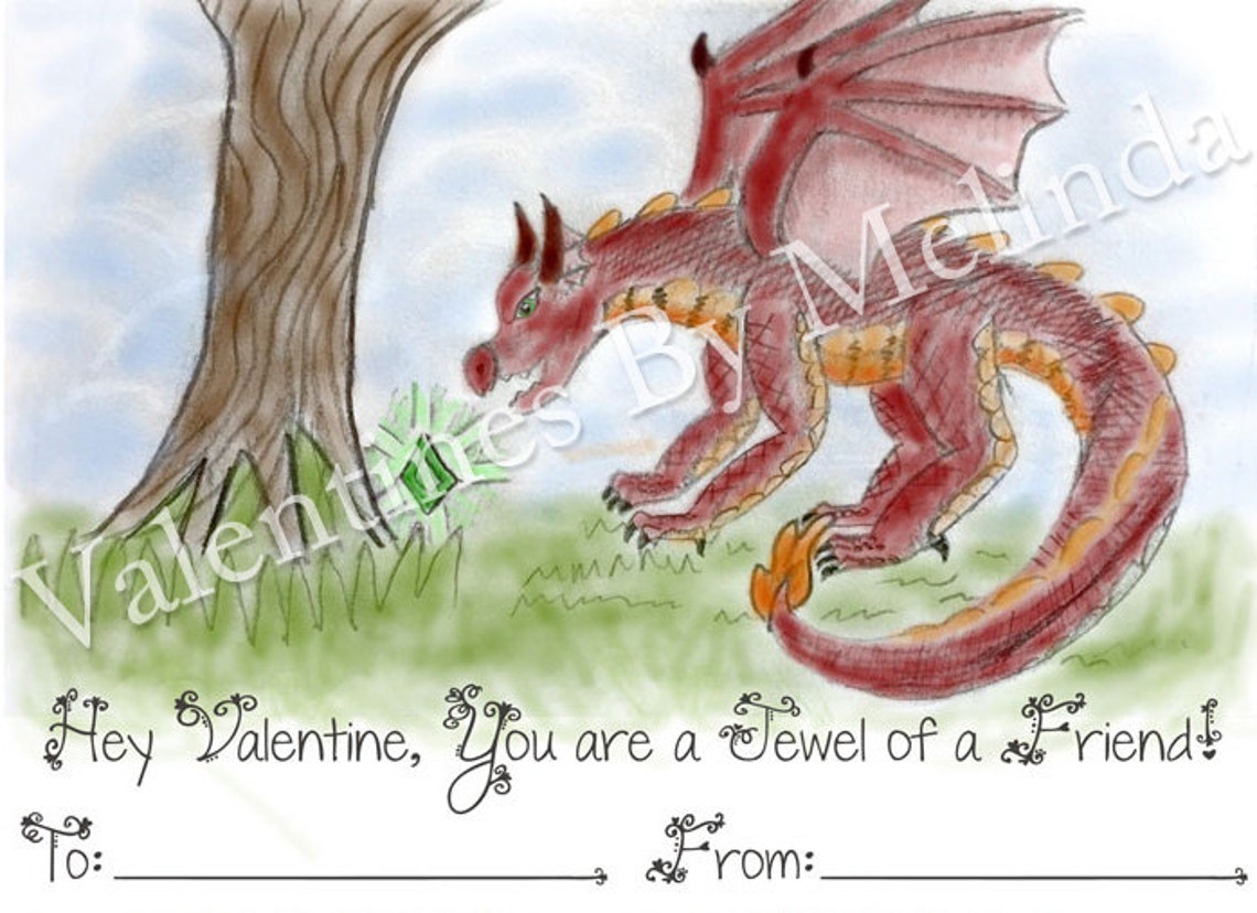 Printable Fantasy Dragon Valentines Day Cards Pack of 3 Hand - Etsy