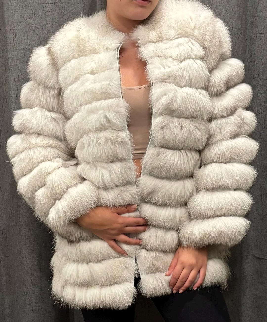 Genuine White & Silver Fox Fur Coat W/ Leather Lining - Etsy