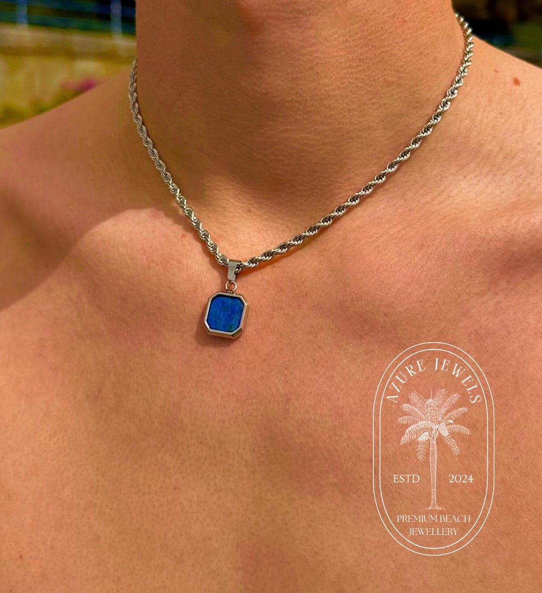 Lapis Lazuli Necklace, Men's Silver Necklace, Mens Stone Pendant, Men's ...