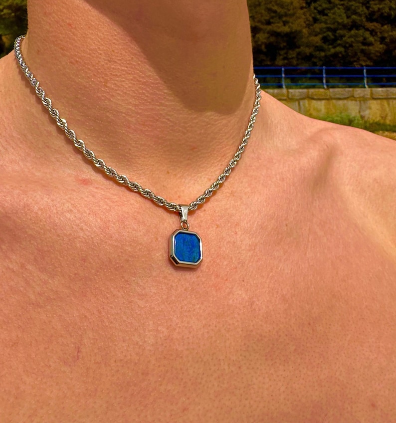 Lapis Lazuli Necklace, Men's Silver Necklace, Mens Stone Pendant, Men's ...