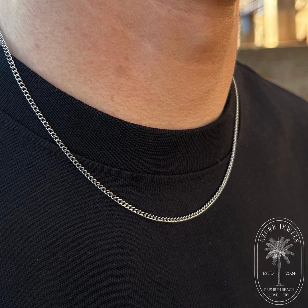 Mens Necklace, Silver Cuban Chain: Stainless Steel Connell Chain 2mm ...