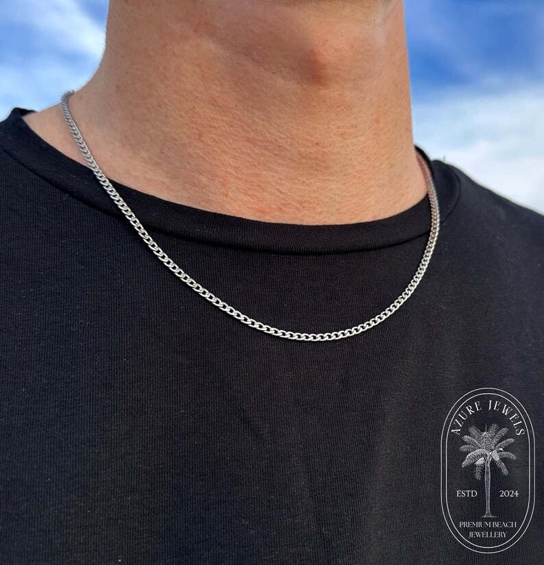 Silver Connell Chain, 3mm Silver Cuban Chain, Mens Necklace, Mens ...