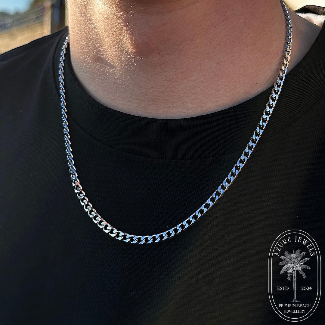 Mens Silver Chain, 5mm Cuban Chain, Mens Necklace, Stainless Steel ...