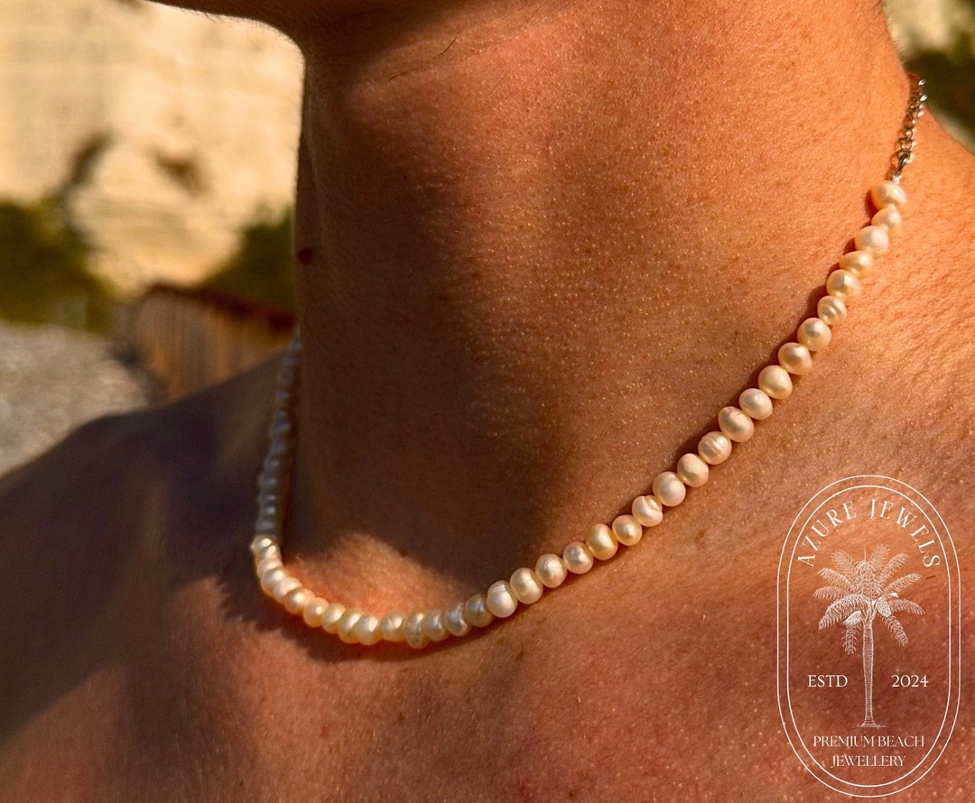Mens Freshwater Pearl Necklace, Mens Genuine Freshwater Pearl Chain ...