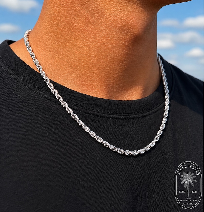 Mens Silver Rope Chain 4mm, Mens Necklace, Mens Rope Chain, Mens Silver ...