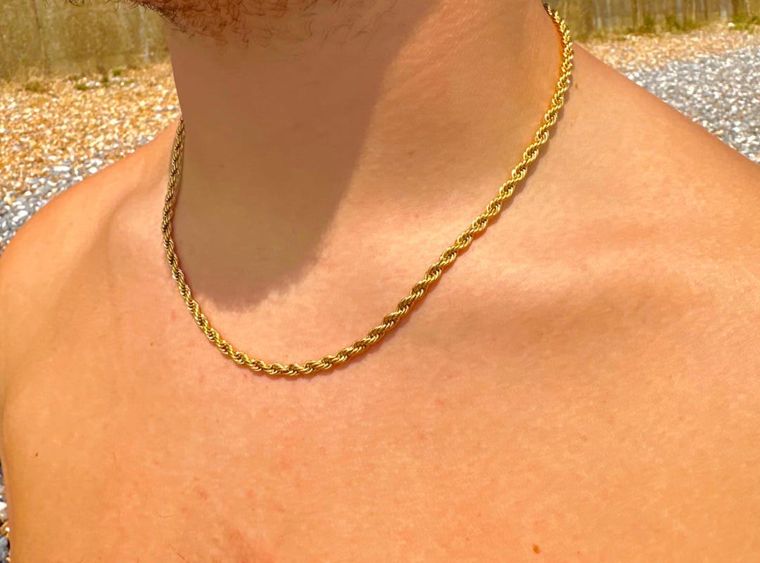 4mm Gold Rope Chain, Mens Gold Chain, Mens Necklace, Mens Rope Chain ...