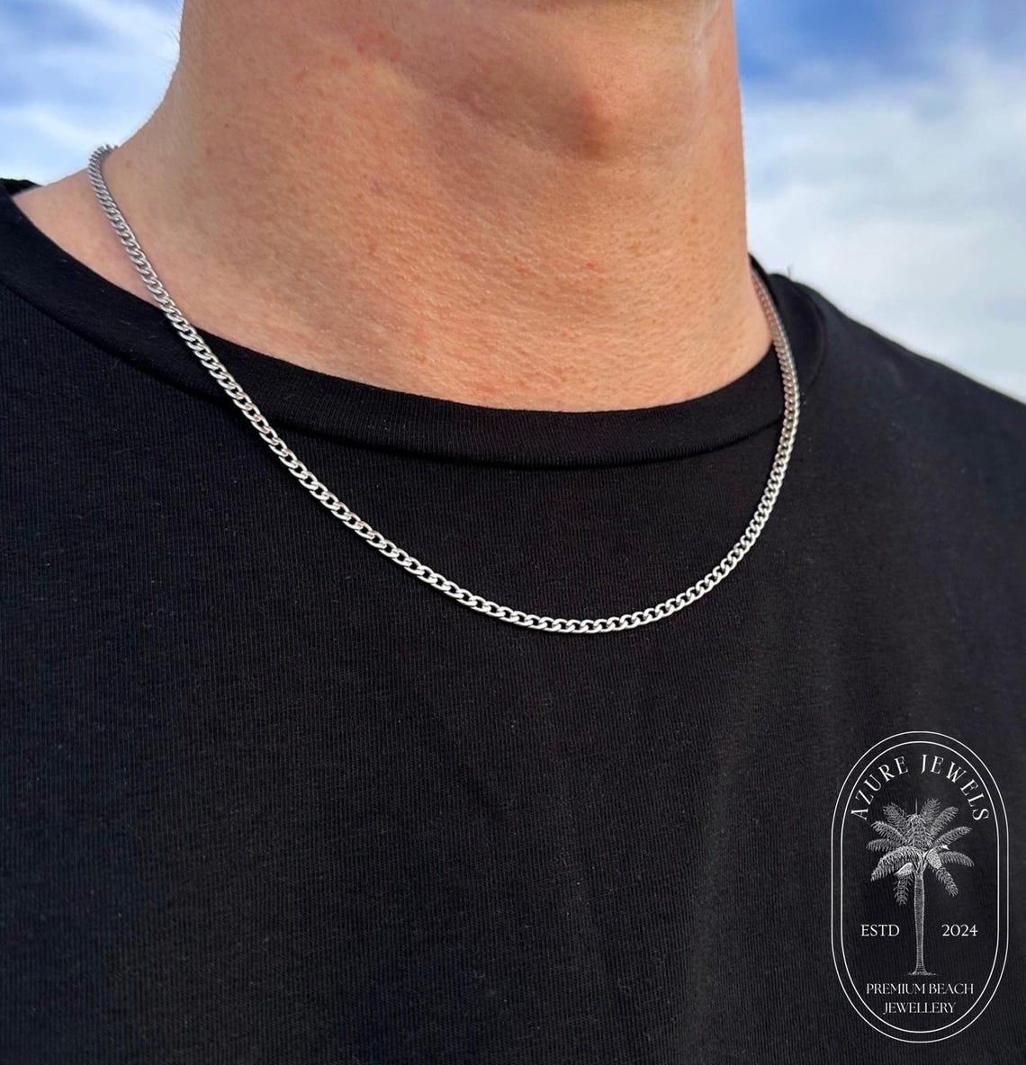 Silver Connell Chain, 3mm Silver Cuban Chain, Mens Necklace, Mens ...