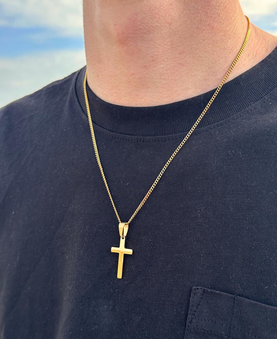 Gold Cross Necklace, Mens Gold Cross Pendant, Men's Gold Necklace, Men ...