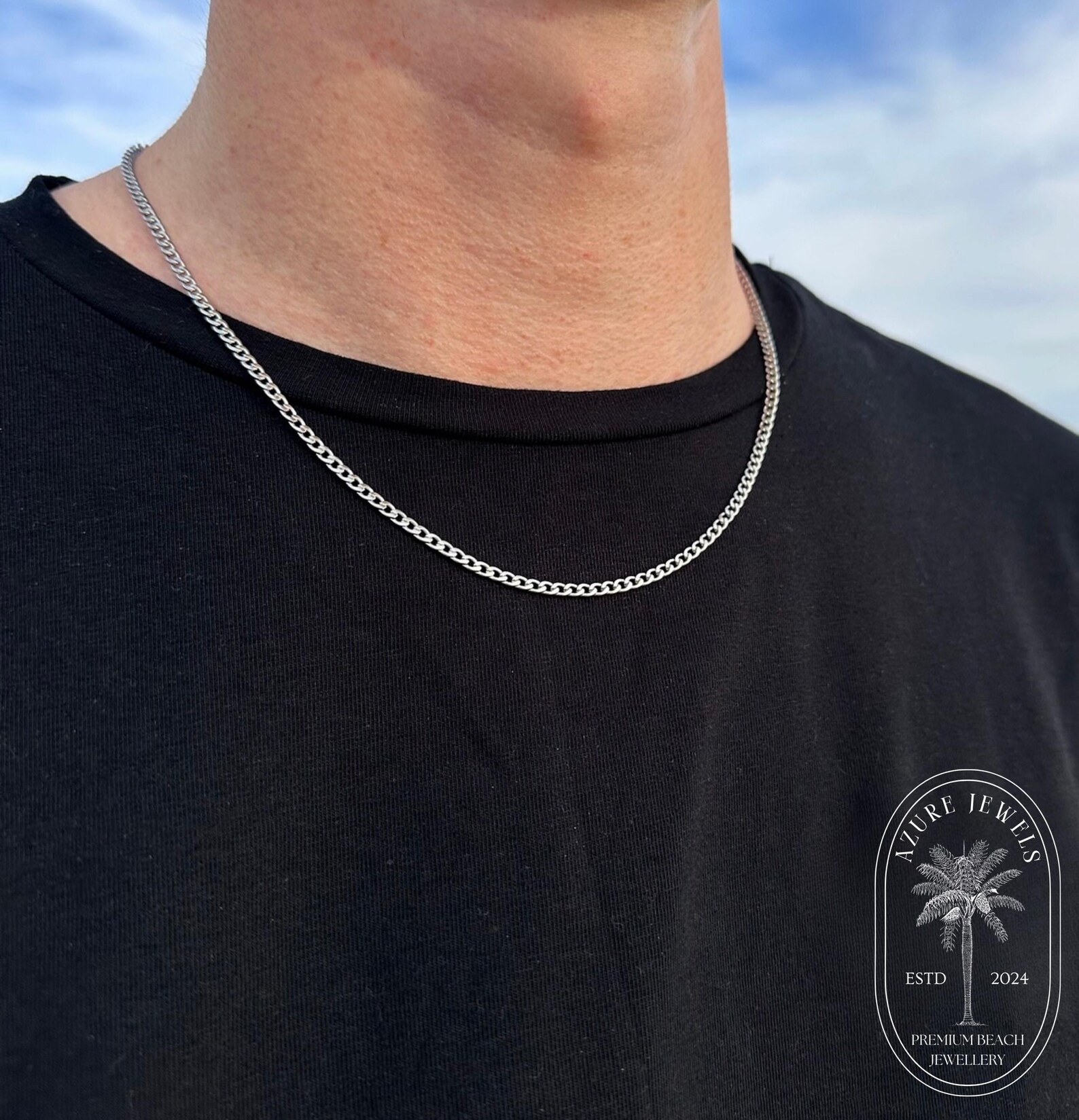 Silver Connell Chain, 3mm Silver Cuban Chain, Mens Necklace, Mens ...