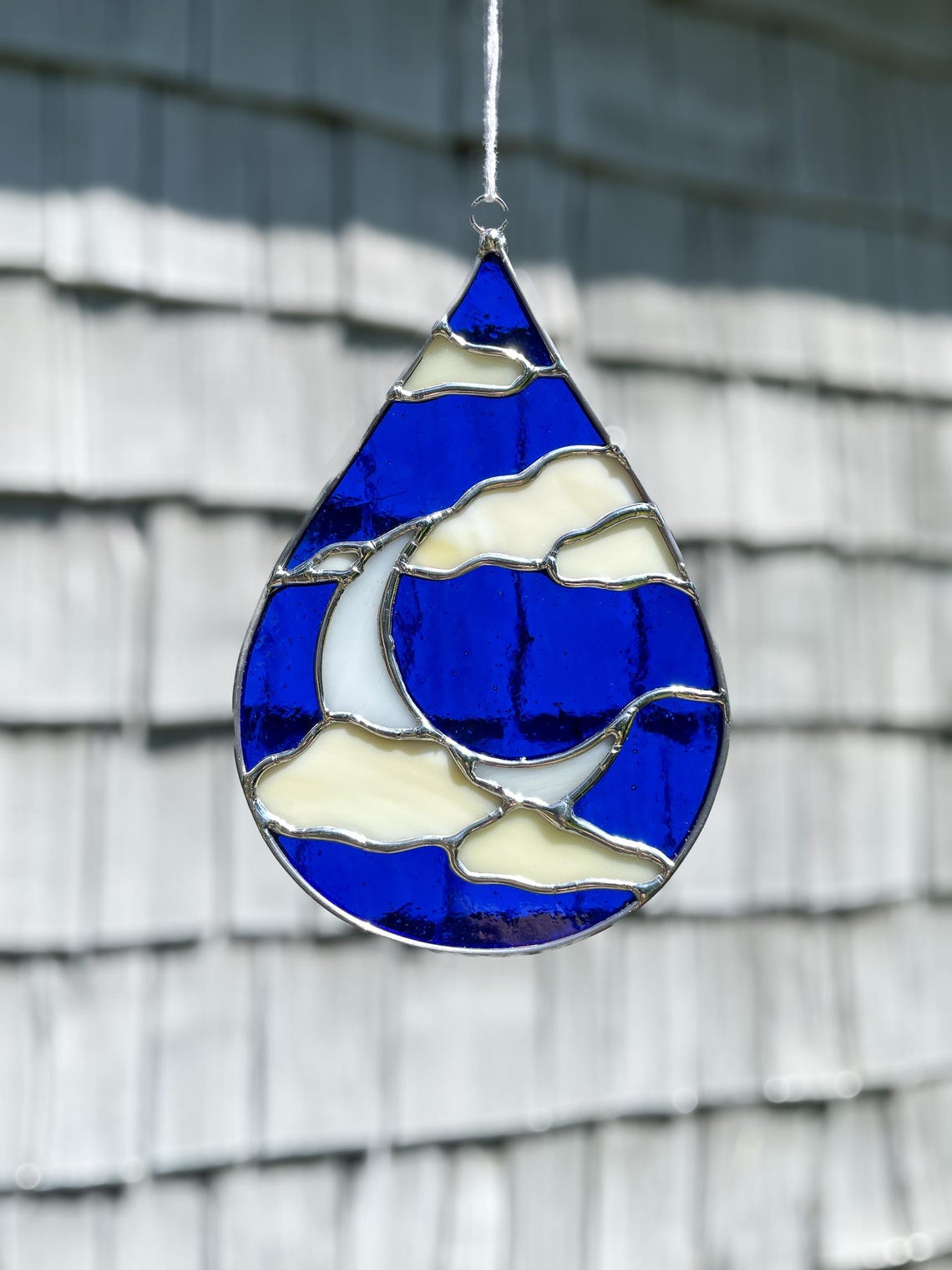 Handmade Stained Glass Night Sky Decor - Dreamy Clouds and Moon ...