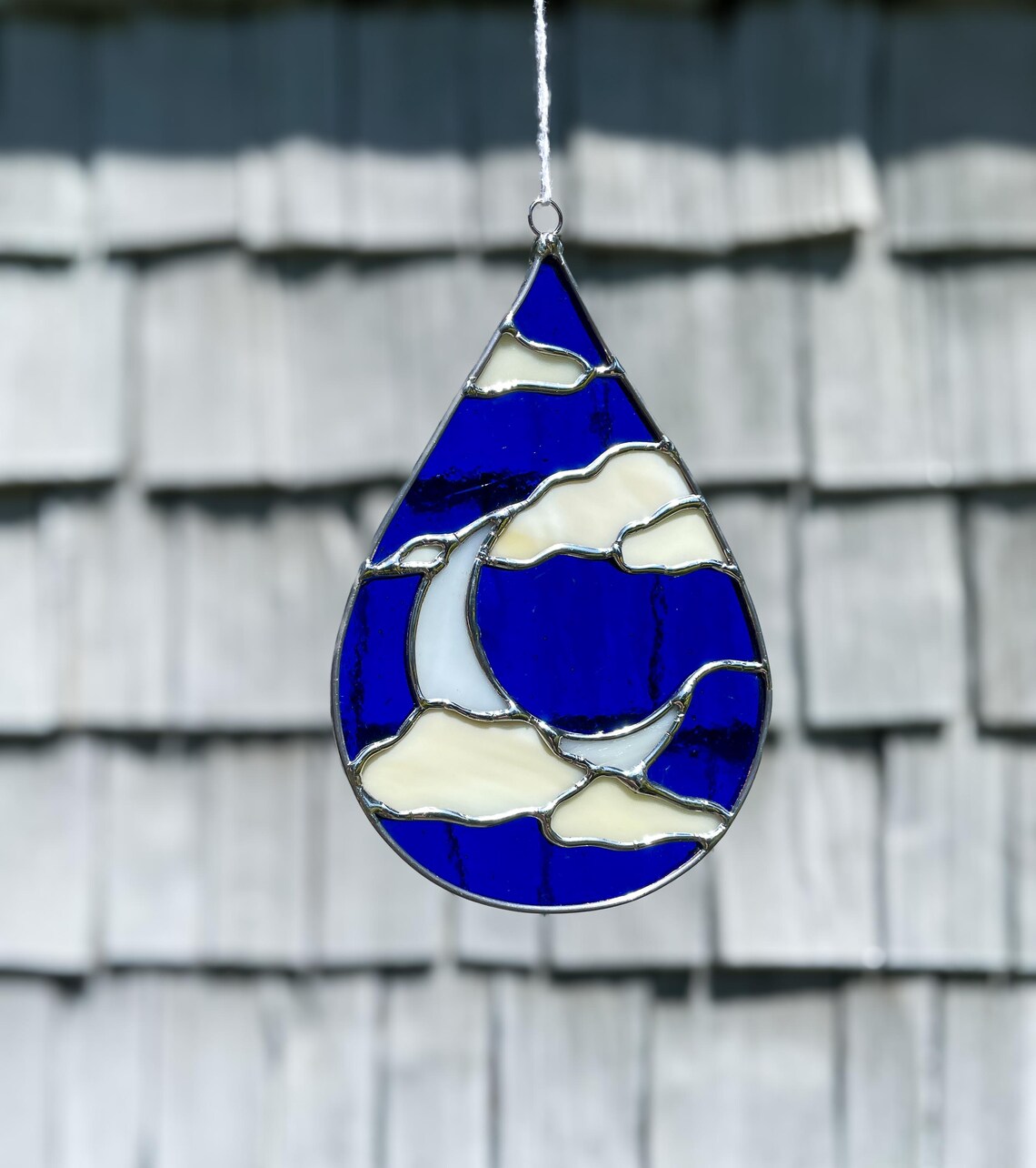 Handmade Stained Glass Night Sky Decor - Dreamy Clouds and Moon ...
