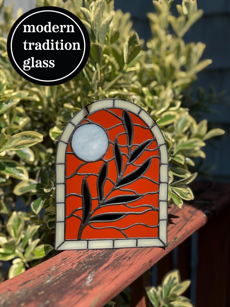 Stained Glass Panel - Moonlit Fern Arch Window - Stained Glass Window ...