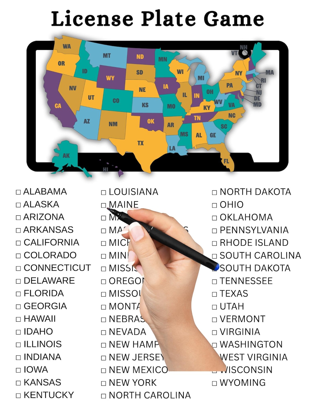 Printable 50 States License Plate Game | Road Trip Activity for Kids ...