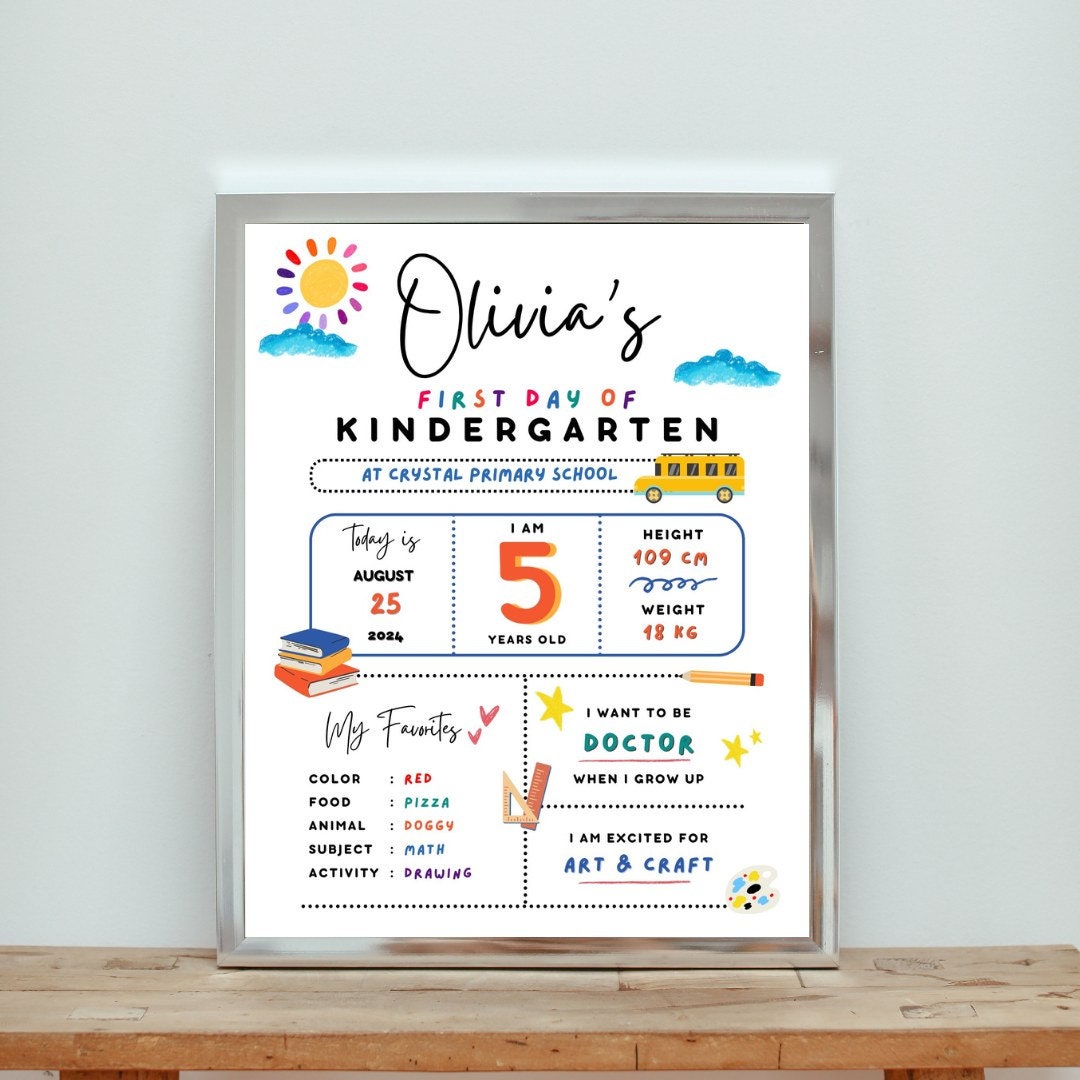 First Day of Kindergarten Sign Printable Back to School Sign First Day ...