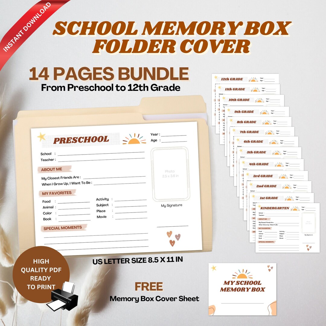 Memory Box Folder Cover Kids Keepsake Journal Memory Box Questionnaire ...