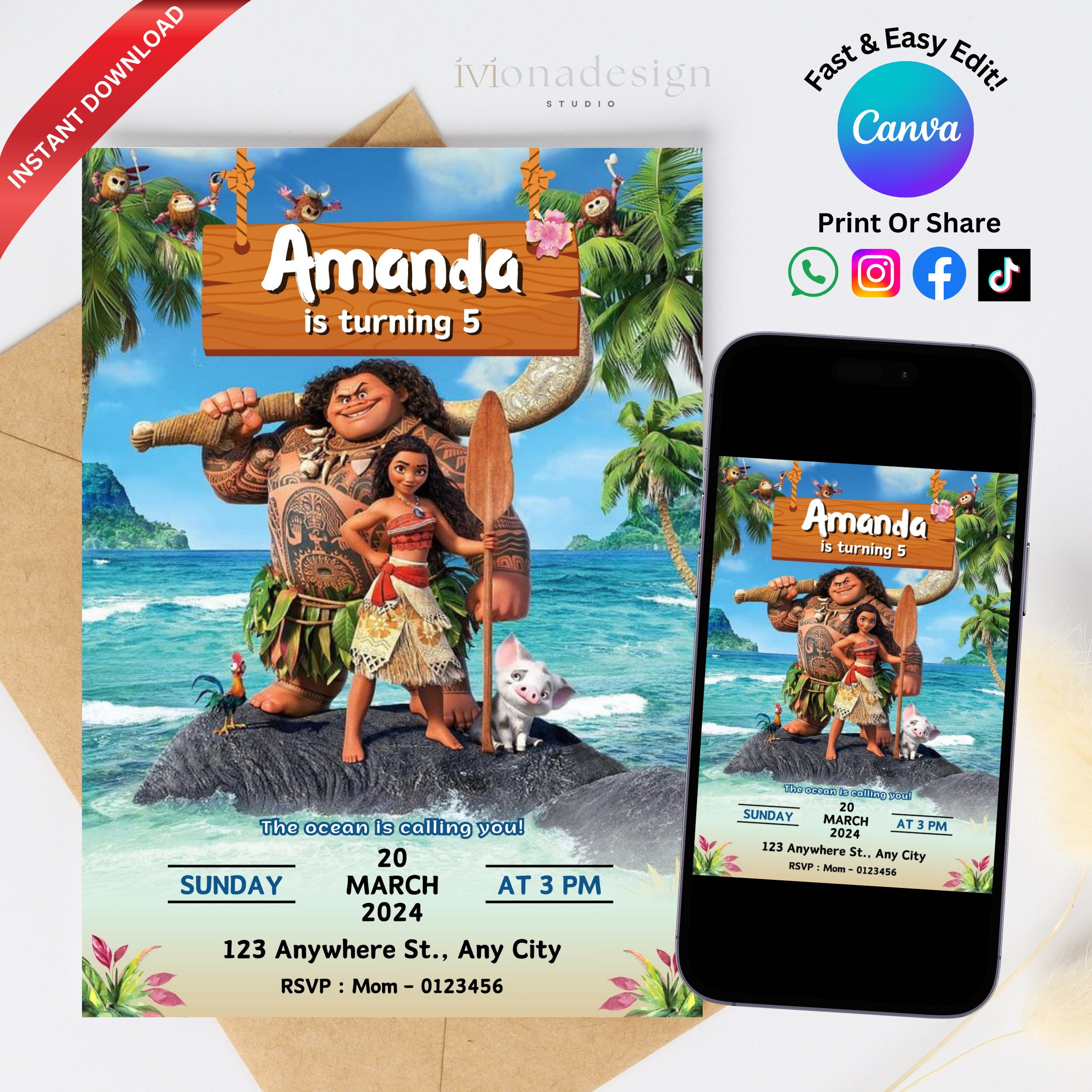 Moana Birthday Invitation Birthday Moana Invite Templates for Girl ...
