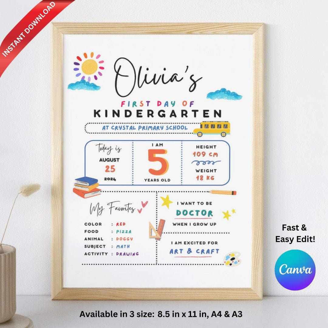 First Day of Kindergarten Sign Printable Back to School Sign First Day ...